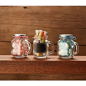 Hayley Cherie 2.5 oz Glass Mason Jars with Handles and Metal Lids, 10 pack, Air-tight, Small Favor Mugs with Chalkboard Labels for Drinks, Shots, Candy, Parties, Weddings, Gifts