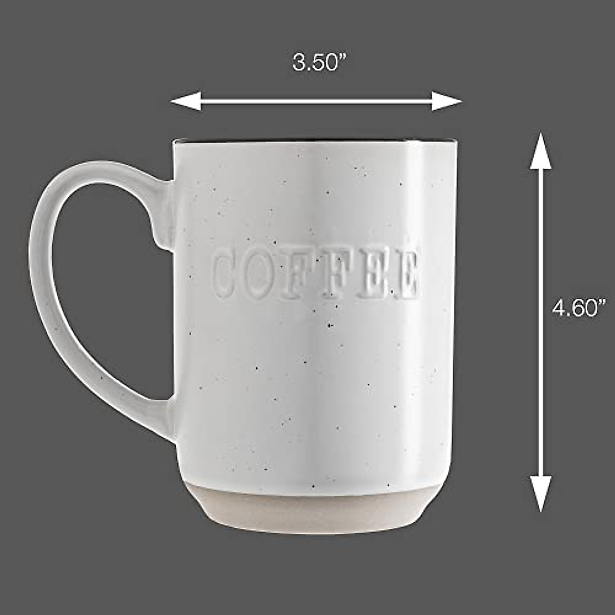 Sheffield Home Set of Stoneware Coffee Mugs- 4 Printed Coffee Cups, Tea Cups, Latte Mugs 16 oz (White)