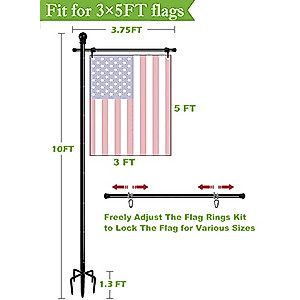 Koutemie 10FT Garden Flag Pole Stand with 5 Prong Base for 3x5 American flags, Adjustable Heavy Duty Outdoor Flagpole Holder Kit for Yard Decoration, 1 Pack