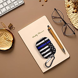 Shockproof Headphone Case Compatible with AirPods Pro Wireless Charging Case American Thin Blue Line Flag Police Pattern Black, Smooth Plastic Case Cover Accessory with Keychain