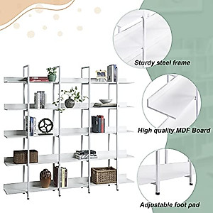 5-Tier Bookcase, Tall Freestanding Wooden Bookshelf Industrial Style for Home Office, Storage Organizer with Metal Frame, White