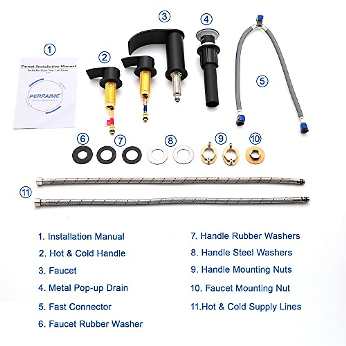 Matte Black Waterfall Bathroom Faucets for Sink 3 Hole - Widespread Bathroom Faucet Two Handles 8 Inch, Modern Bathroom Sink Faucet, with Metal Pop Up Drain Assembly & Supply Lines