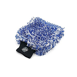 The Rag Company - Cyclone Ultra Wash Mitts - 70/30 'Gauntlet' Blend Korean Microfiber, Foam Padding, Scratch-Free, Lint-Free, Great for Rinseless Washing, 8in x 9in, Blue + Black (2-Pack)