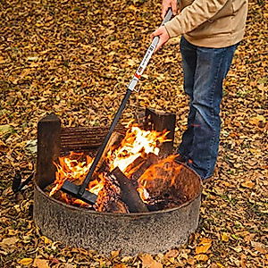 LogsFlippin - Outdoor Fire Pit Poker (Lil 26" - 45" Adjustable Size) Outdoor Fire Poker for Fire Pit with Flipper Head - Fire Place Set Tools & Fire Pit Accessories - Outside Campfire Poker Stick