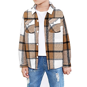 SANGTREE Mens Plaid Flannel Shirt Jacket Long Sleeve Button Down Shacket, Khaki Plaid, Small