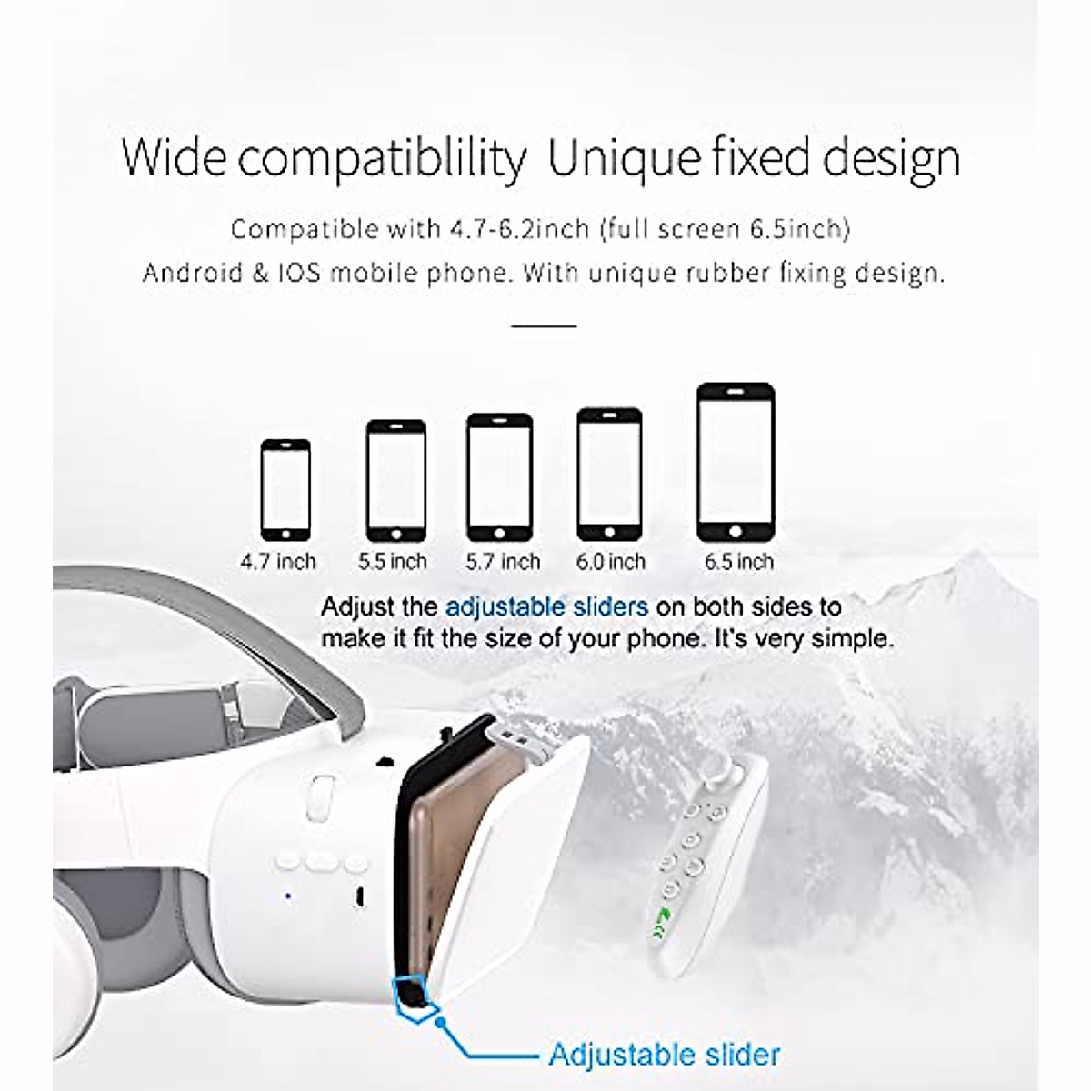 VR Goggles for iPhone and Android Phones, 3D Virtual Reality Vr Headset/Glasses with Wireless Headphones for Imax Movies & Play Games with Remote Controller