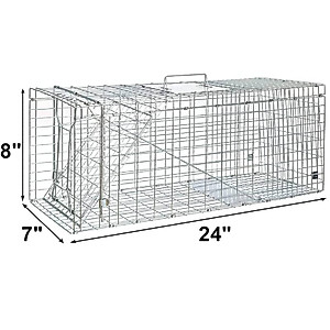 Humane Catch and Release Live Animal Trap Cage Cat Trap for Raccoons Groundhogs Mouse Squirrel Traps 24 Inch Steel Outdoor Small Animal Trap No-Kill Trapping Kit Collapsible & Easy to Use