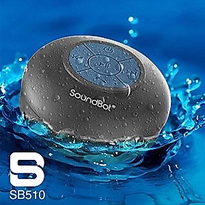 Soundbot SB510 Bluetooth Shower Speaker HD Water Resistant Bathroom Speakers, Handsfree Portable Speakerphone with Built-in Mic, 6hrs of Playtime, Control Buttons and Dedicated Suction Cup (Black)