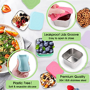 6PACK 6OZ Stainless Steel Snack Containers, Leak Proof 304 Stainless Steel Sauce Food Lunch Box Storage Containers with Silicone Lids Stackable Reusable Small Metal Lunch Bento Boxes Set, Easy Open