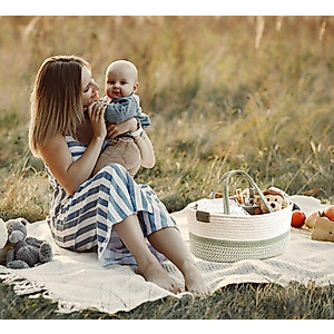 DECOMOMO Green Diaper Caddy, Nappy Caddy, Woven Baby Basket (Sage Green & White, Large)