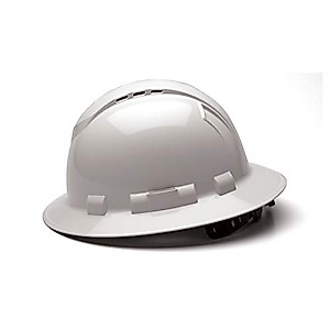 PYRAMEX Ridgeline Full Brim Hard Hat, Vented, 4-Point Ratchet Suspension, White