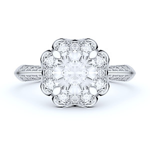 PRSTANI Real 10K White Gold Romantic Flower Like Clovers Halo 4-Prong Set 1.0 CT Simulated Diamond Engagement Ring (10)