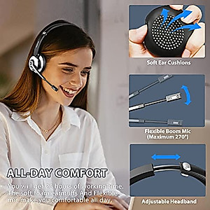Bluetooth Headset, Wireless Headset with Microphone Noise Canceling, Wireless Headphones with USB Audio Dongle for Cell Phone Computer Office Home|Call Center|Skype|Zoom|MS Teams Work Headset