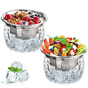 ZENFUN 2 Pack 20 Oz Dip Chiller Bowl with Acrylic Ice Bowl Base, Stainless Steel Ice Chilled Serving Dish Iced Salad Bowl Set for Chilled Pasta, Potato, Dressing, Fruit