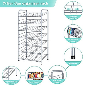 Shinoske Kitchen Storage Can Rack Organizer, 7 Tier Stackable Can Storage Dispenser, Can Storage Organizer Rack for Canned Food Kitchen Cabinet Pantry Countertop, Silver