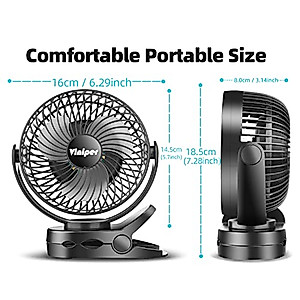 Viniper 6 inch Rechargeable Clip Fan with LED Light, 10000mah Battery Camping Hanging Fan : 360° Rotation, 3 Speeds, Also Use As Power Bank, Tent Personal Fan with Hanging Hook - Black