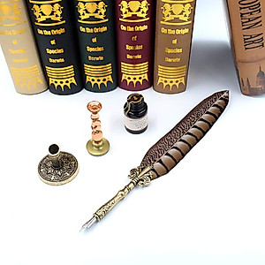 GC QUILL Antique Quill Pen Unique Half-Patterned Feather Pen Set with 6 Nibs 1 Bottle of Ink 1 Seal Stamp 1 Pen Holder 1 Sealing Wax LL-149
