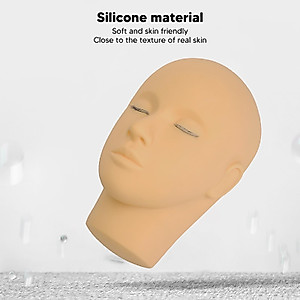 Makeup Practice Mannequin, 3D Simulated Face with 3 Layer Lashes Doll Head, Soft Silicone for Eyelash Extension Practice (Light Coffee)