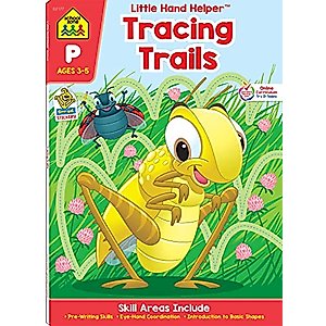 School Zone - Tracing Trails Workbook - 32 Pages, Ages 3 to 5, Preschool, Pre-Writing, Intro to Shapes, Alphabet, Numbers, and More (School Zone Little Hand Helper™ Book Series)