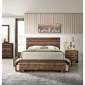 Modern Country Style nightstand Light Walnut Color Solid Wood Veneer Black bar pulls Bedroom Furniture