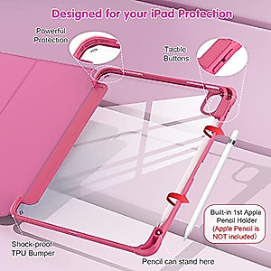 OKP for New iPad 10th Generation Case 2022, ipad 10.9 inch Case with Trifold Stand, Auto Wake/Sleep, ipad 10 gen Protective Cover with Slim Lightweight Clear PC Back Shell for Women Men, Rose Red