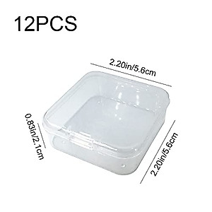 LSTCPGLAI 12 Pcs Beads Storage Container Clear Plastic Box Case with Flip-Up Lid Pills Storage Box for Collecting Small Items, Jewelry (2.2 x 2.2 x 0.83 Inch),Plastic Mini Storage Containers Box.