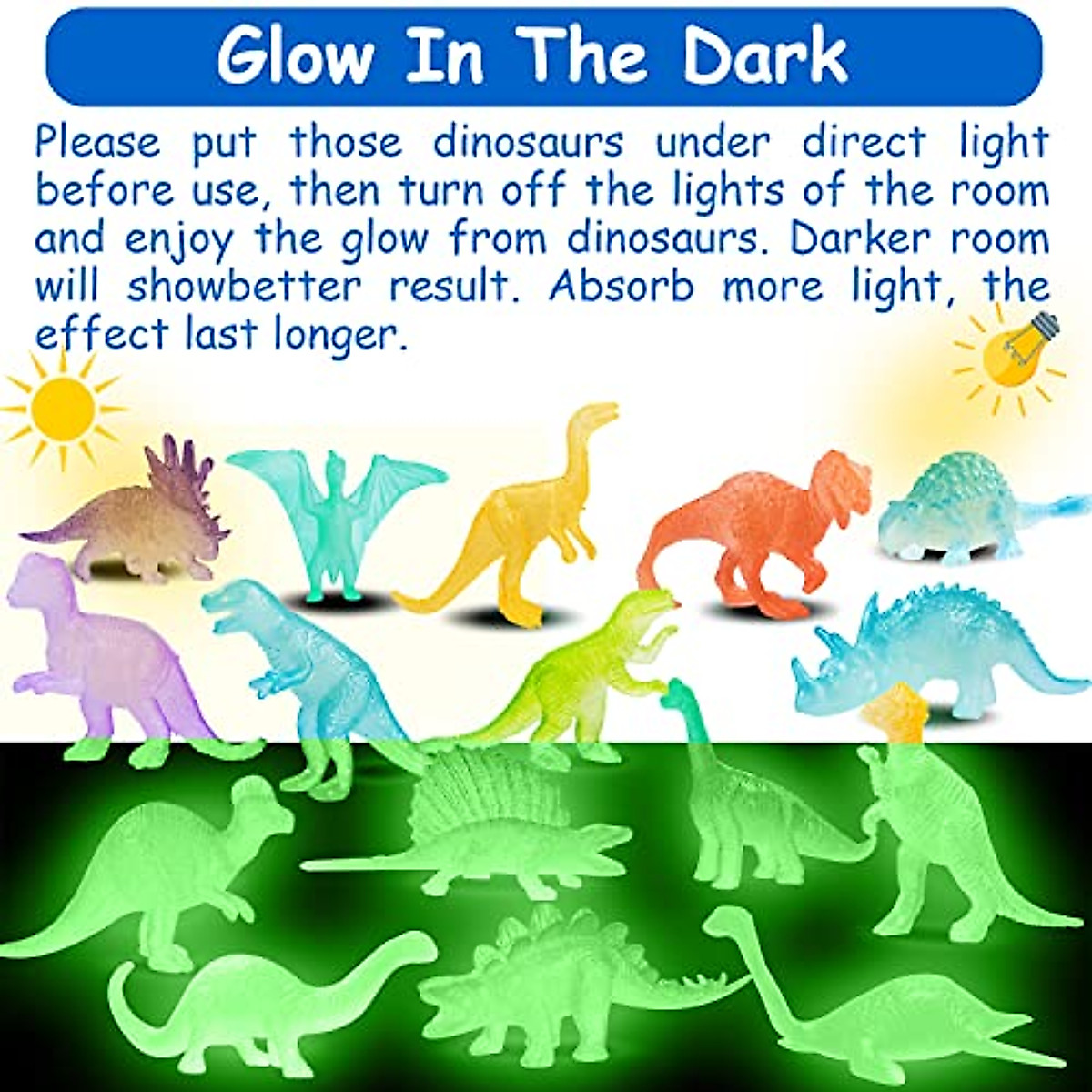 24 PCS Easter Eggs Filled with Dinosaur Toys for Kids Glow in Dark Easter Basket Stuffers for Toddler Boys Girls Easter Gifts Decorations Egg Hunt Games Goodie Bags Pinata Fillers Dino Party Favors