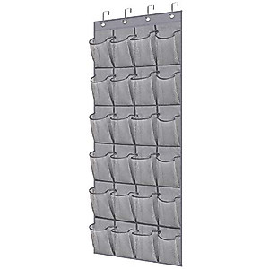 MISSLO Over The Door Shoe Organizer Hanging Closet Holder Hanger Storage Bag Rack with 24 Large Mesh Pockets, Gray