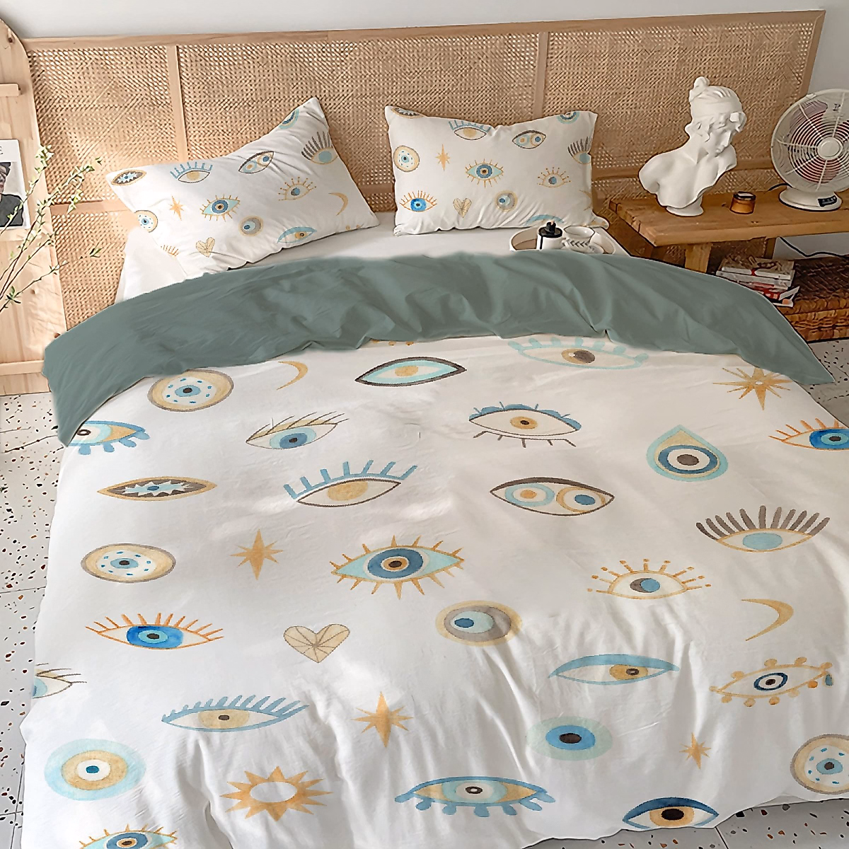 Todeyya Nazar Evil Eye Pattern Duvet Cover (Queen Size 90"x90") with 2 Pillow Shams, Microfiber Lightweight 3pcs Comforter Cover Set Coverlet, with Zipper Closure Bedding All-Season