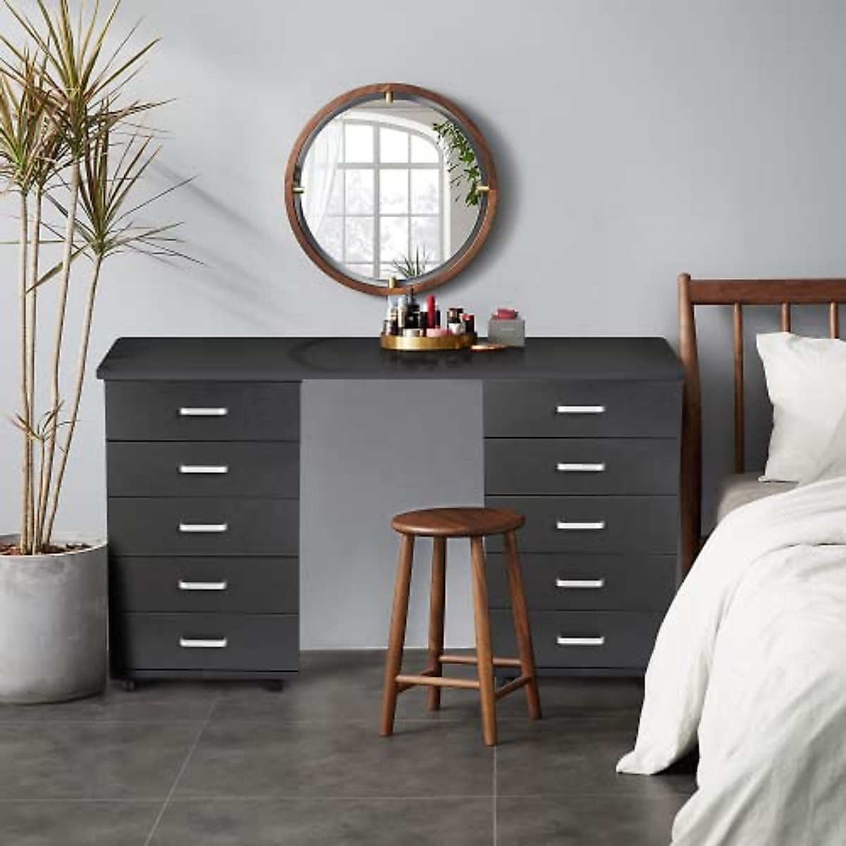 TUSY 5 Storage Drawers, Dresser with Cabinet Storage, Mobile Chest of Drawers for Bedroom,Home Office, Living Room