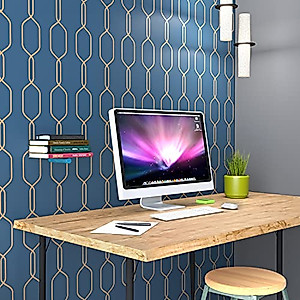 Uqayu Invisible Floating Bookshelf with Decorative Wooden Rod, Heavy Duty Wall Mounted Metal Book Organizer Shelf, for Home, Office, Study, Livingroom, Bedroom, Library (1, Blue)