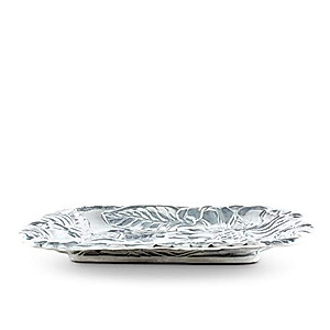 Arthur Court Designs Aluminum Southern Magnolia Flower Food Service Tray, Desktop Storage Organizer, Catchall, Valet, Nightstand or Dresser Hand Polished 9.5 inch Long