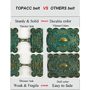 TOPACC Turquoise Concho belts for Women Western Square Teal Metal Cowgirl Boho Chain Belt for Dresses Jeans Country Concert Outfit