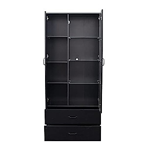 Goujxcy Tall Display Cabinet with Led Lights, Modern LED Display Cabinet LED Bookcase with Glass Shelf, Home Office Freestanding Curio Cabinet Display Rack Showcase Book Shelf for Home (C, Black)