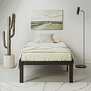 FSCHOS Bed-Frame-Twin, 14 Inch Metal Platform Twin-Size-Bed-Frame No Box Spring Needed, Heavy Duty Twin Size Bed Frame Easy Assembly, Noise Free, Black