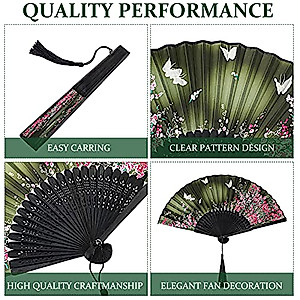 Zonon 4 Pieces Silk Handheld Floral Folding Fans Hand Held Fans Floral Folded Fan with Tassel Women's Hollowed Bamboo Hand Holding Fans for Wedding Gift, Party Favors, Daily Use