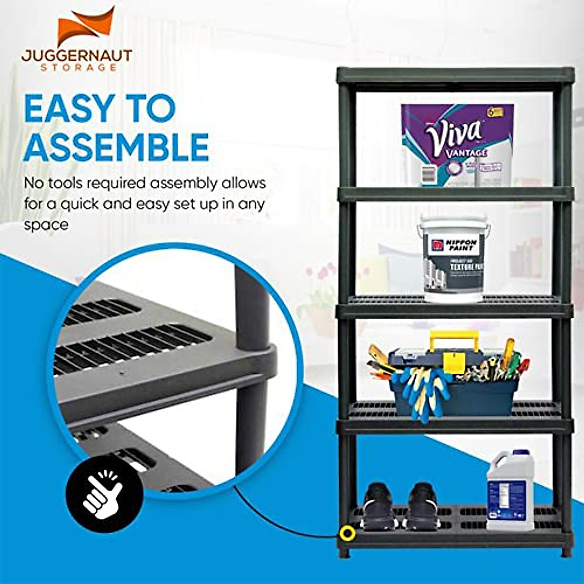 Juggernaut Storage RS3618-5BLKAMZ 36"W x 18"D x 72"H 5-Shelf Resin Shelving, 600 lb Capacity Black