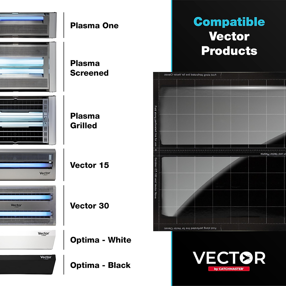 Catchmaster Vector Universal Trap Replacement Unscented Glue Boards, UV Light Fly Traps for Home, Gnat Traps for House Indoor, UV Lamp Insect & Mosquito Killer Refill, Adhesive Bug Boards, 12-Pack