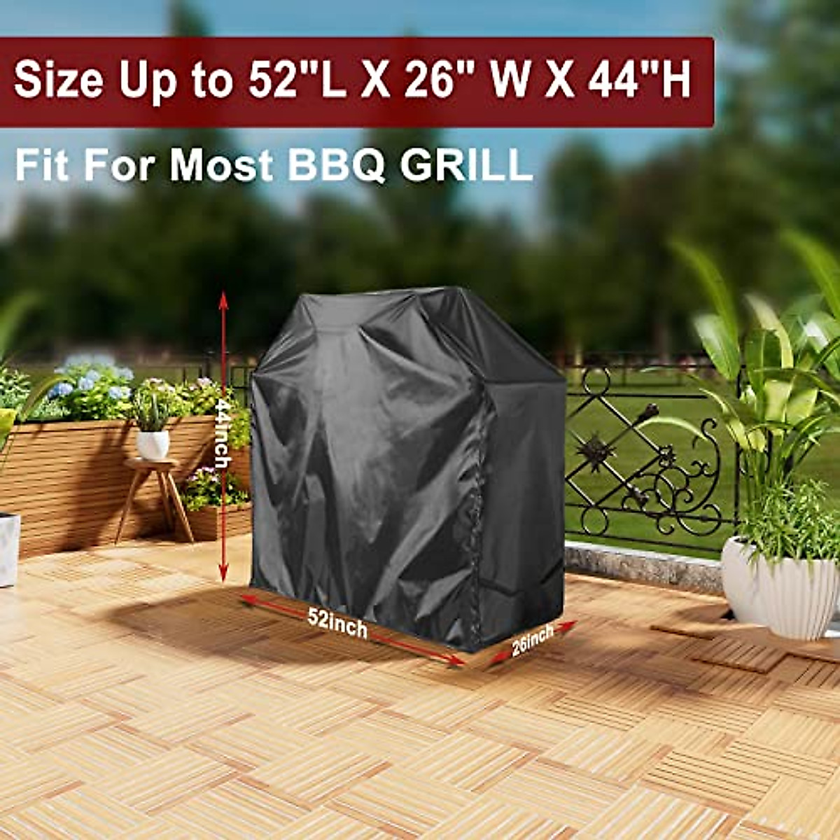 Grill Cover, 52 inch Gas Grill Cover Waterproof Outdoor BBQ Cover UV Resistant for Weber Char Broil Nexgrill Brinkmann and More Black (52"(L)×26"(W)×44"(H))