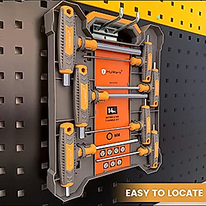 MULWARK 14 PC T-handle Allen Wrench Set Metric and Standard with T Handle Hex Key and Long Hex Driver Set with Wall-mounted Storage Box, Clear Marking, Two-Tip Design and Chamfered Tips