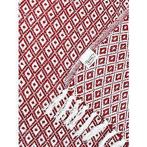 Throw Blanket With Fringes in Mini Diamond Design 50x60 Inch -Red White, Cotton Throw For Sofa, Chair, Bed, & Everyday Use, Well crafted for durability, Farmhouse Throw,All Season Throw Blanket