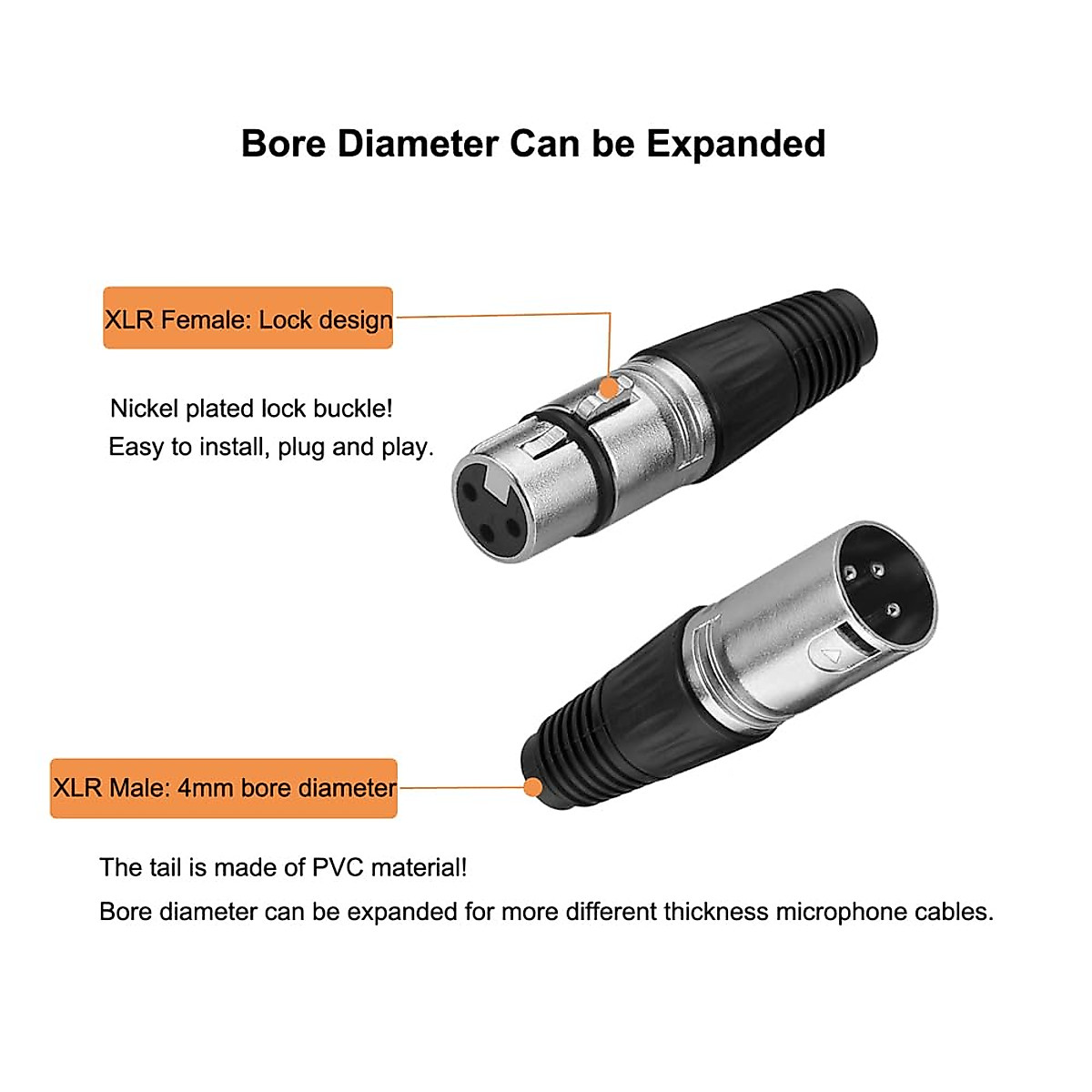 Eightnoo 2 Male + 2 Female 3 Pin XLR Solder Type Microphone Line Plug Connector Mic Audio Socket (Pack of 4)