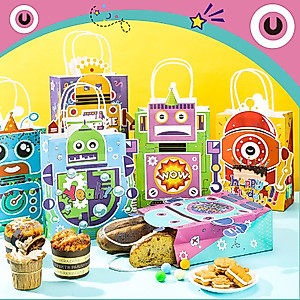 24 Pcs Robot Party Supplies Candy Gift Bags, Robot Goodie Gift Treat Bags, Kids Candy Treat Bags with Handle for Robot Themed Birthday Party Decorations Supplies