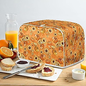 Jiueut 4 Slice Toaster Cover, Fall Sunflower Pumpkin Print Bread Toaster Oven Dustproof Cover, Waterproof Kitchen Small Appliance Cover Broiler Organizer Bag Anti Fingerprint Protection Woman Gifts