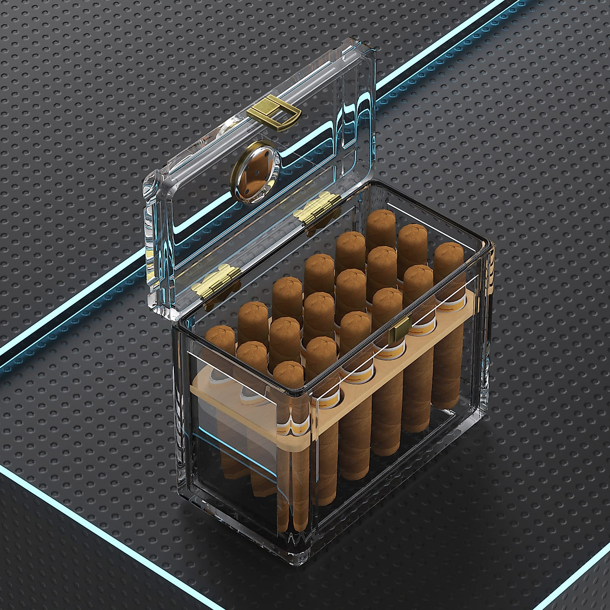 TISFA Acrylic Cigar Humidor with Humidifier and Hygrometer, Desktop Cigar Case Box with Spanish Cedar Cigar Tray That can Hold About 18-50 Cigars