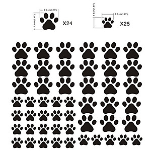 49 Pieces/Set Dog Paws Wall Decals Vinyl Pawprints Sticker Animal Footprint Wall Art Decoration for Kids Boy Girl Baby Nursery Bedroom Living Room Animal Tracks Decor YMX21 (Black)