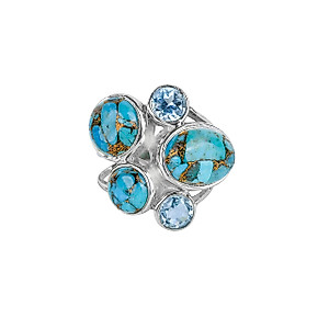 YoTreasure Blue Turquoise Topaz Solid 925 Sterling Silver Chunky Ring Jewelry