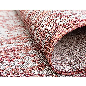 Rugs.com Outdoor Traditional Collection Rug – 4 Ft Round Rust Red Flatweave Rug Perfect for Kitchens, Dining Rooms