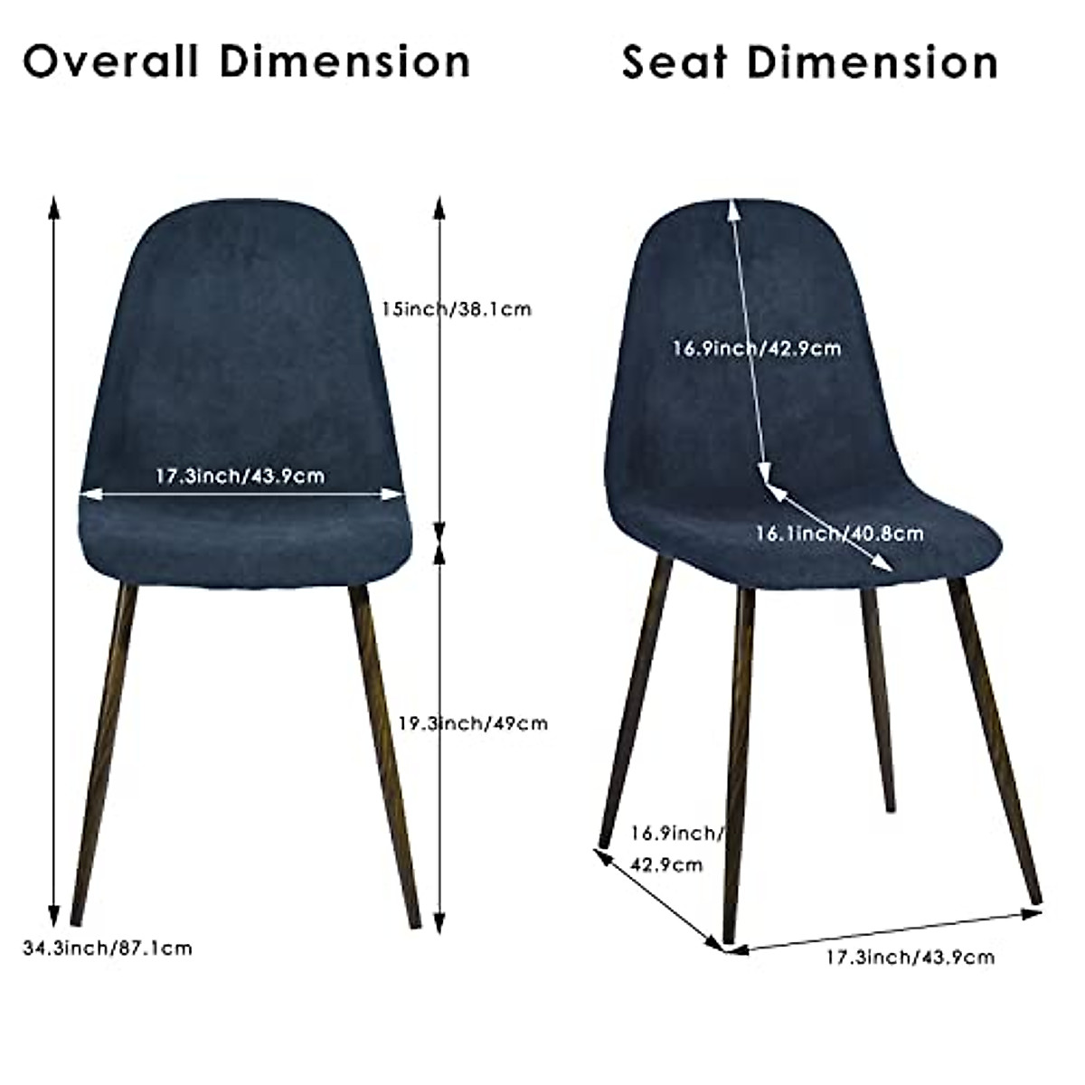 FurnitureR Dining Chairs Set of 4 for Kitchen Dining Room - Upholstered Brushed Fabric Metal Legs Industrial Style Side Chairs, Blue
