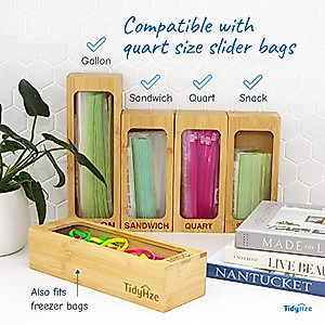 TidyHze Bamboo Ziplock Bag Organizer for Drawer, Baggie Holder, Food Storage Bag Organizer, Sandwich Bag Holders, Housewarming, Registry Wedding Registry, Premium Bamboo, Set of 5